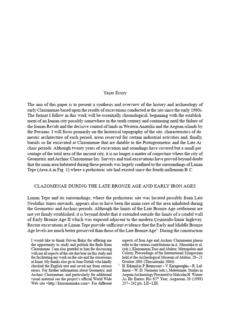 Notes On History and Archaeology of Early Clazomenae | PDF | Mycenaean ...