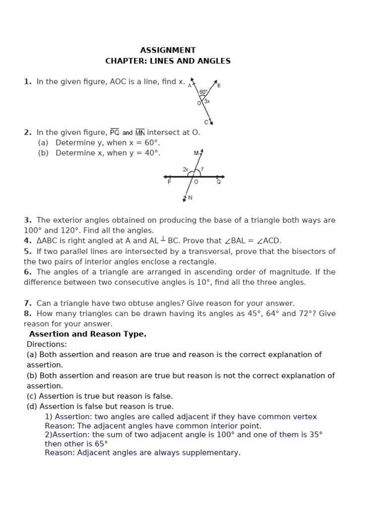 Assignment (Lines and Angles) | PDF