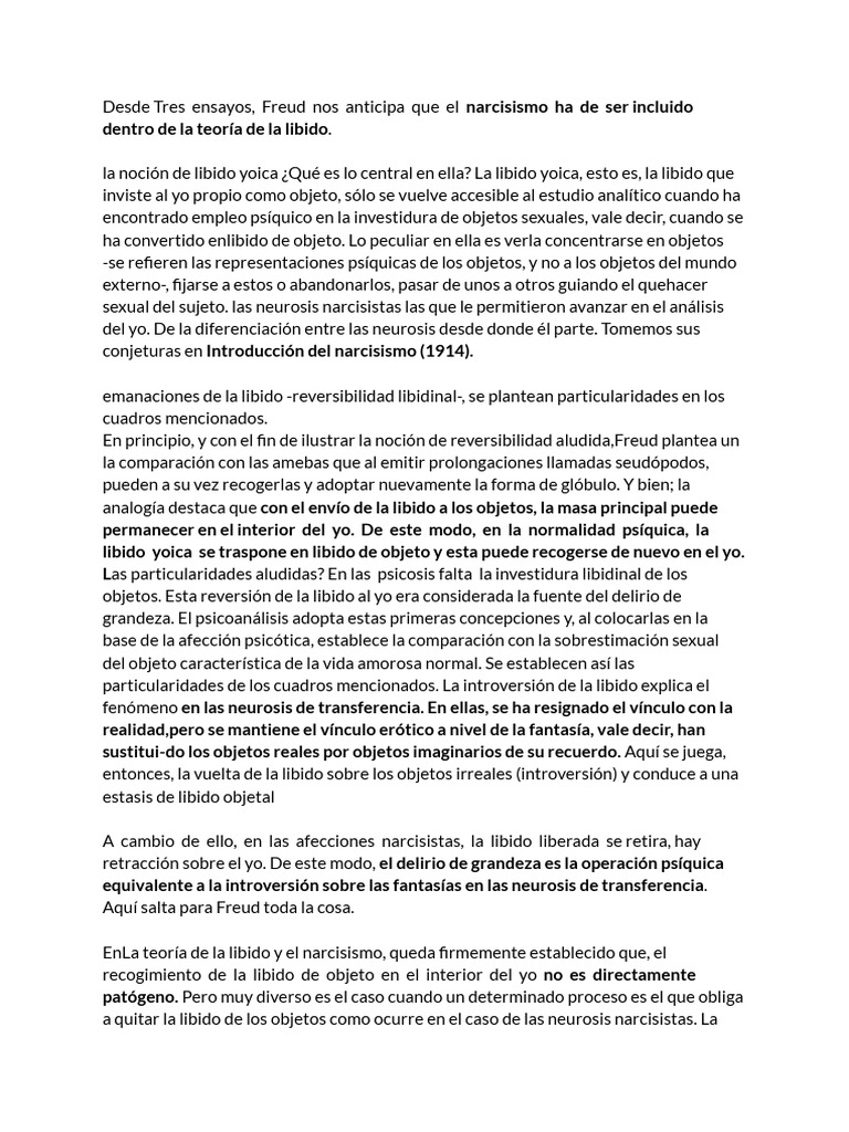 Narcisismo y Libido en Freud | PDF | Libido | Psicoanálisis