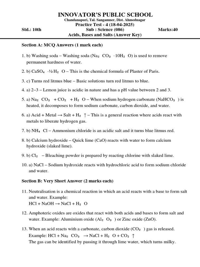Acid-Base Concepts Practice Test | PDF | Hydroxide | Acid