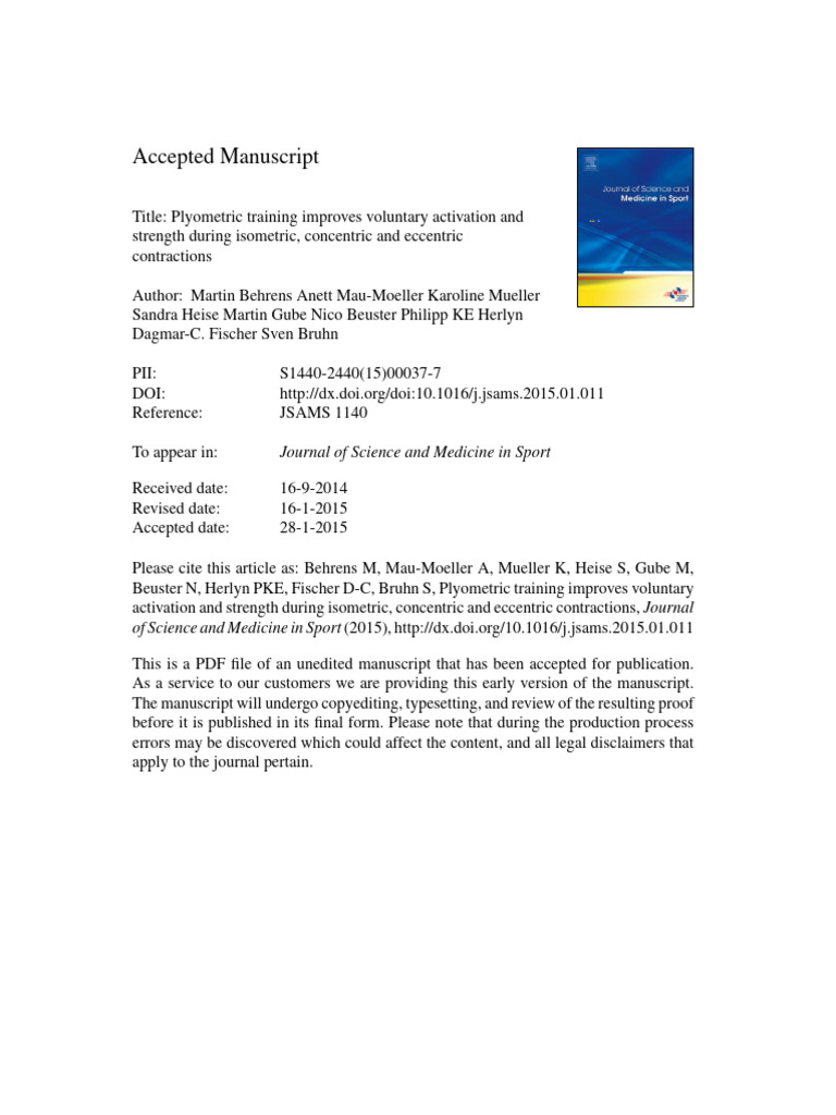 Plyometric Training Improves Voluntary Activation and Strength During ...