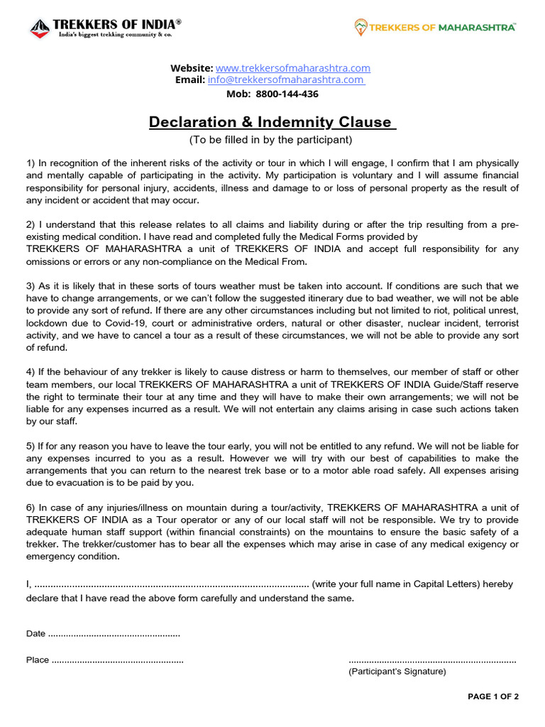 TOM Declaration - Indemnity Clause | PDF