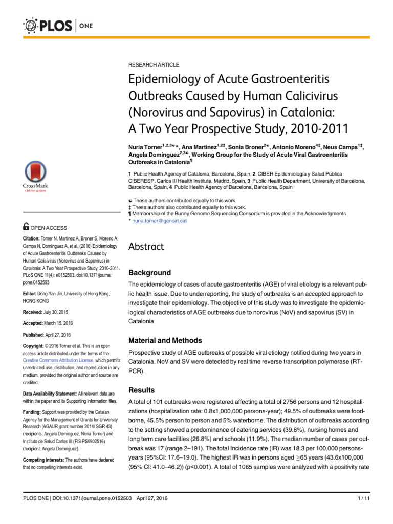 Epidemiology of Acute Gastroenteritis Outbreaks Caused by Human ...