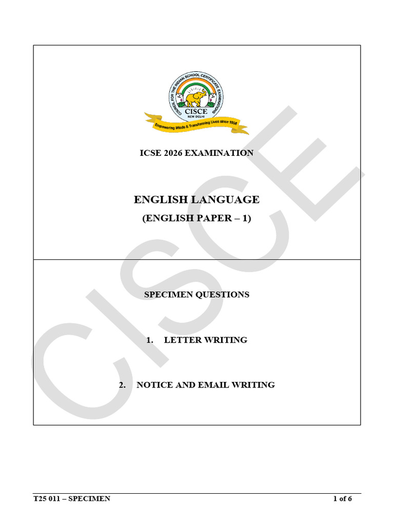 Icse 2026 Specimen 011 Eng1 | PDF