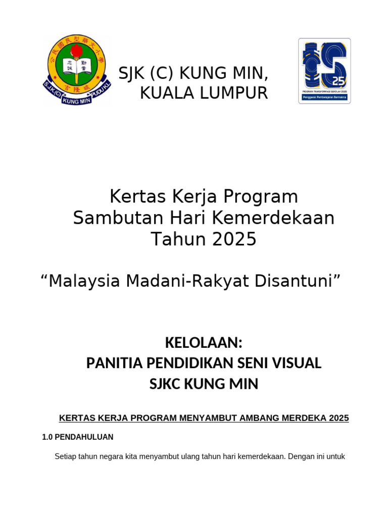 Kertas Kerja Sambutan Ambang Merdeka 2025 | PDF
