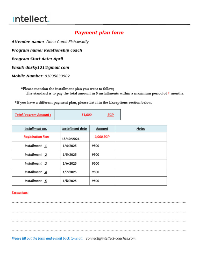 2.doha El Shwadfy CRC Payment Plan Form | PDF