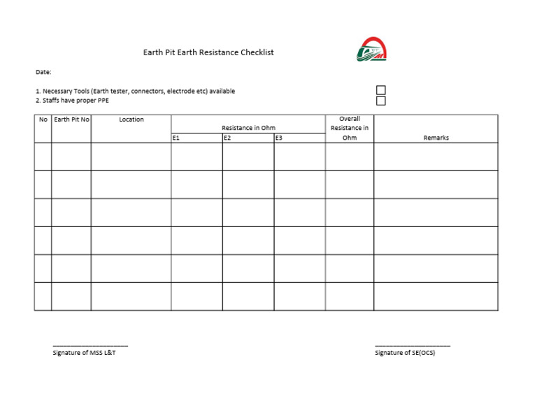 Earth Pit Resistance Checklist Report | PDF