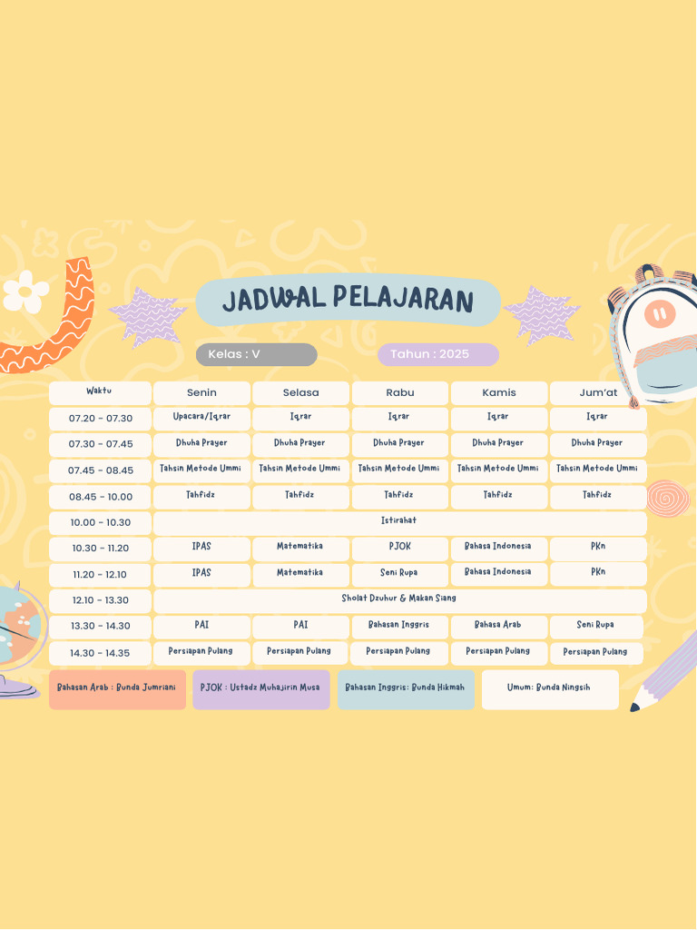Jadwal Pelajaran Lucu Dan Ceria Kuning (3.81 X 5.59 CM) - 20250710 ...