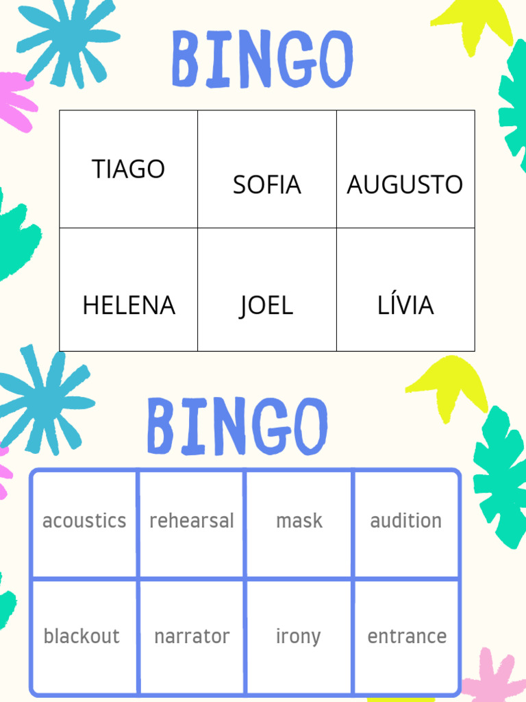 Colorful Bold Theatre Vocabulary Bingo | PDF