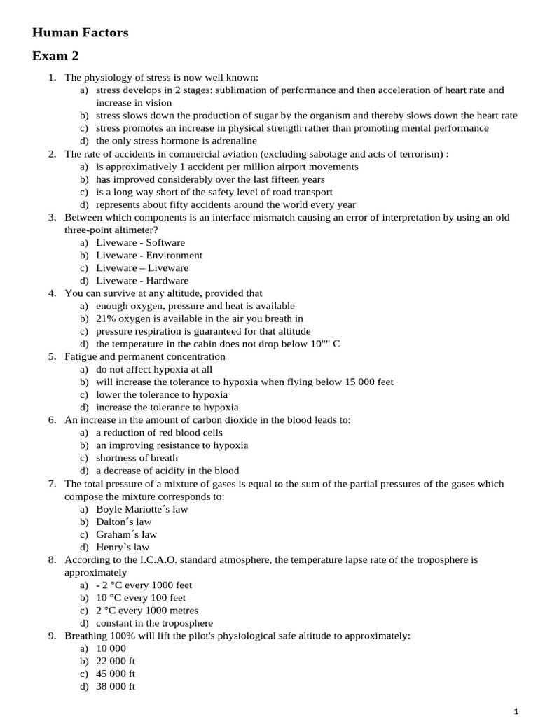 Human Factors Exam 2 Students copy | PDF | Blood | Breathing