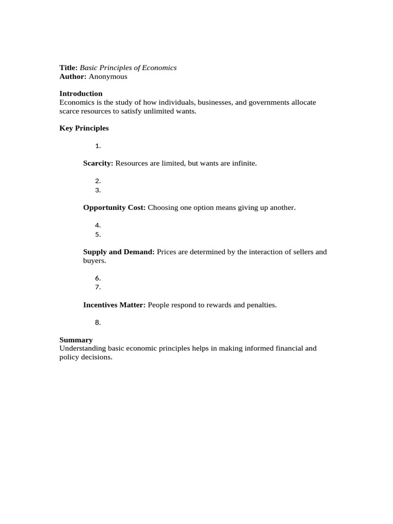 Basic Principles of Economics | PDF