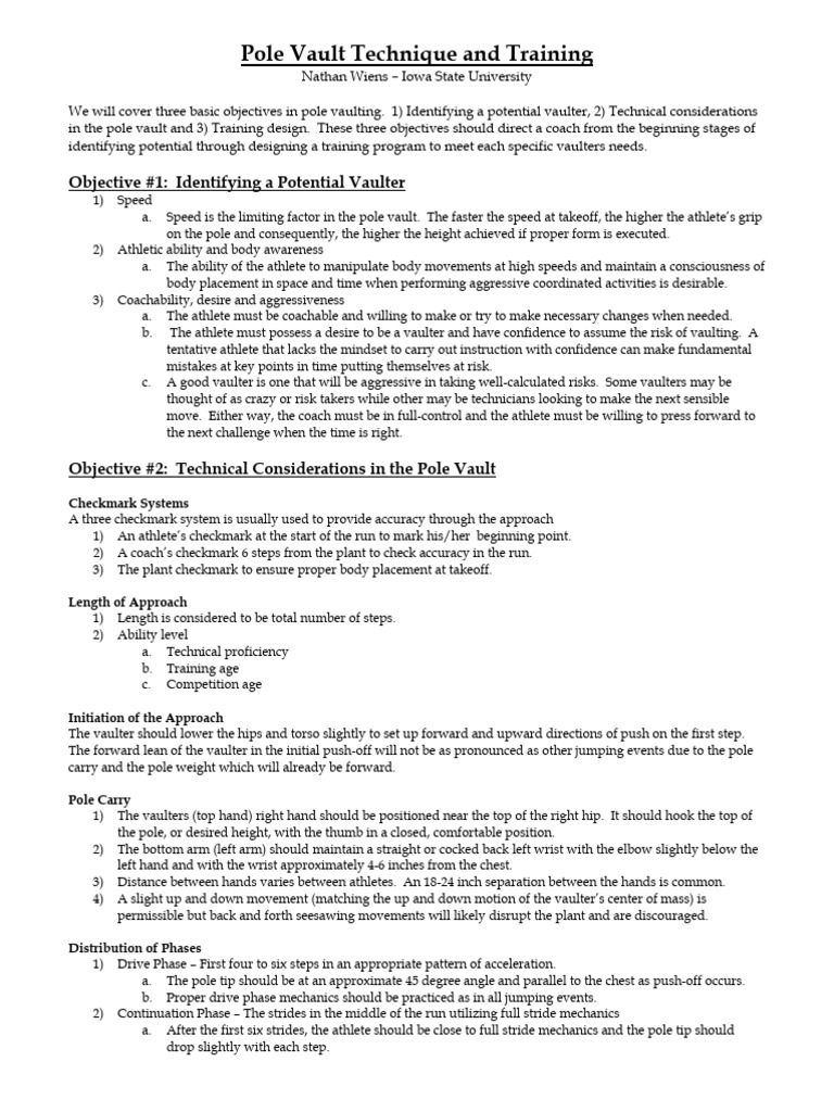 Pole Vault Technique and Training Guide | PDF | Anatomical Terms Of ...