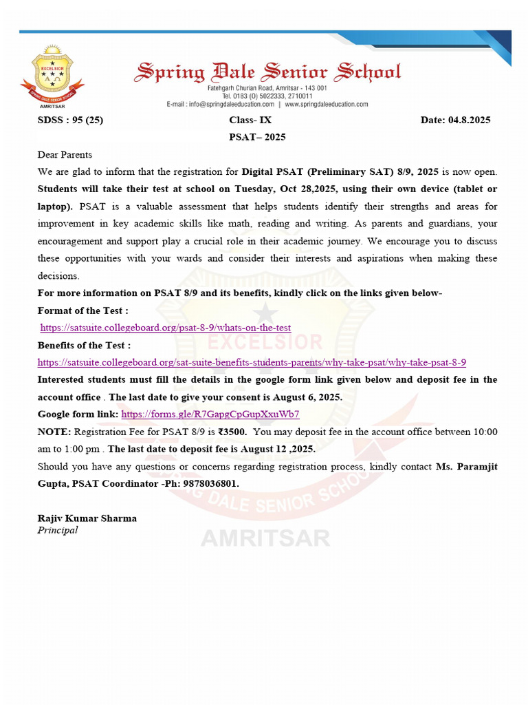 PSAT, 2025 (Grade-9) | PDF