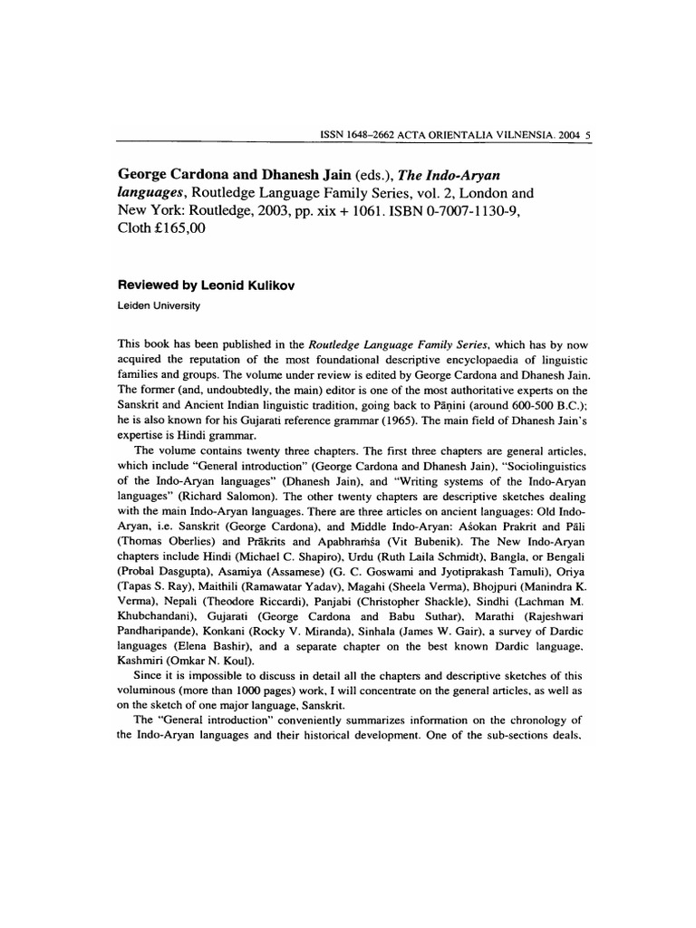 George Cardona and Dhanesh Jain Eds The Indo-Aryan | PDF | Sanskrit ...
