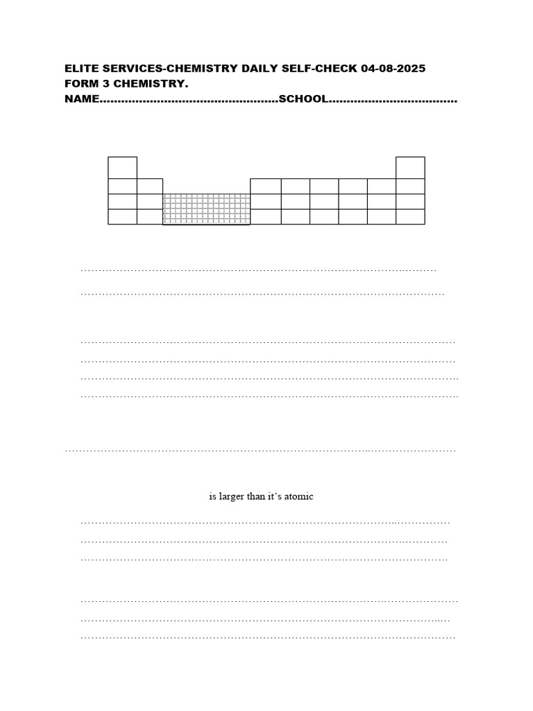 Chemistry Daily Self-Check Form 3 | PDF | Titration | Chemistry