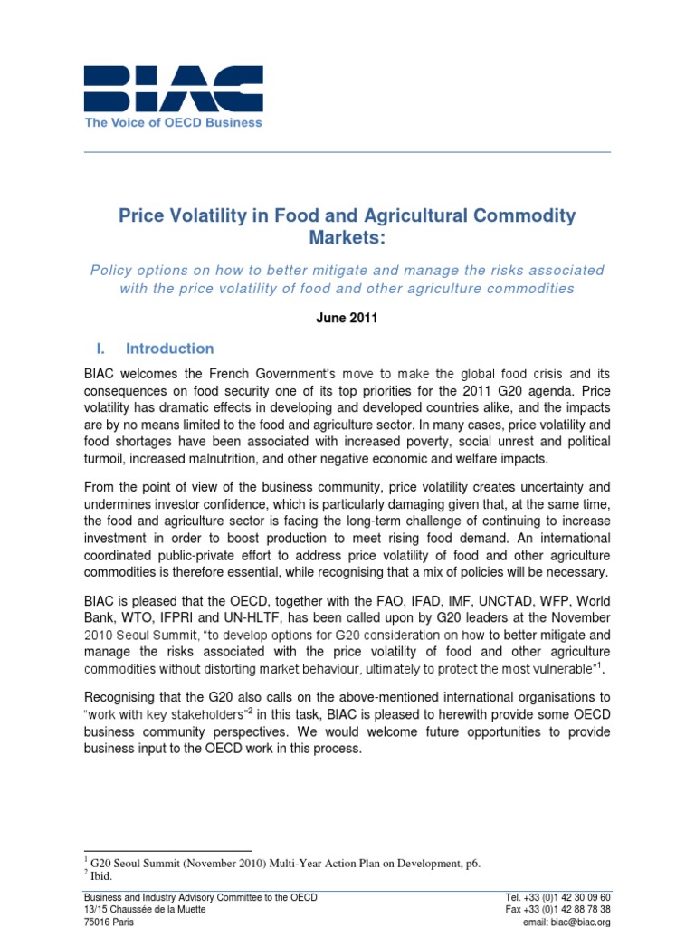 Price Volatility in Food and Agricultural Commodity Markets | PDF ...