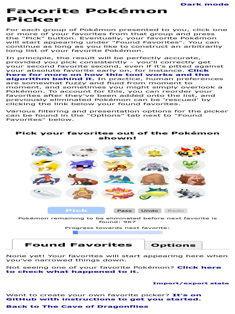 Favorite Pokémon Picker | PDF