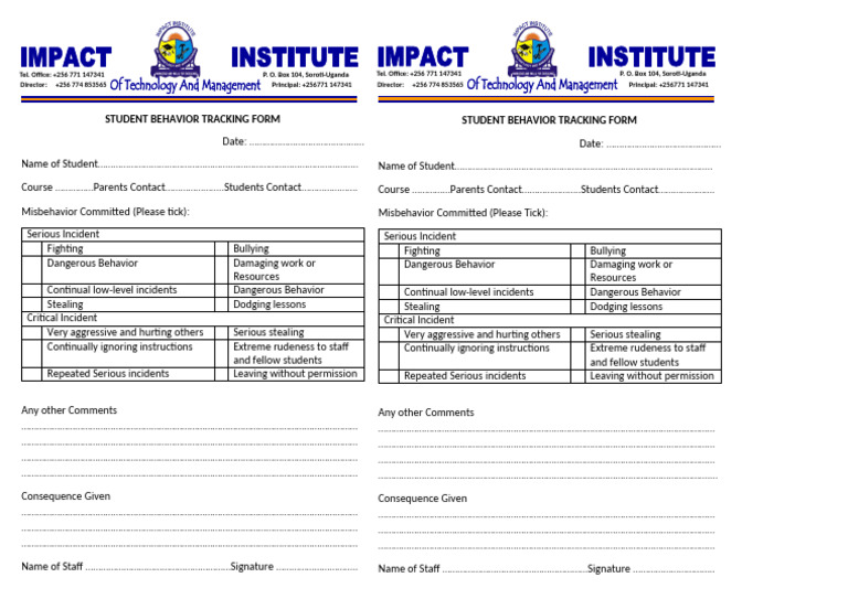 Behavior Tracking Form Page 2 | PDF | Behavioural Sciences | Psychology
