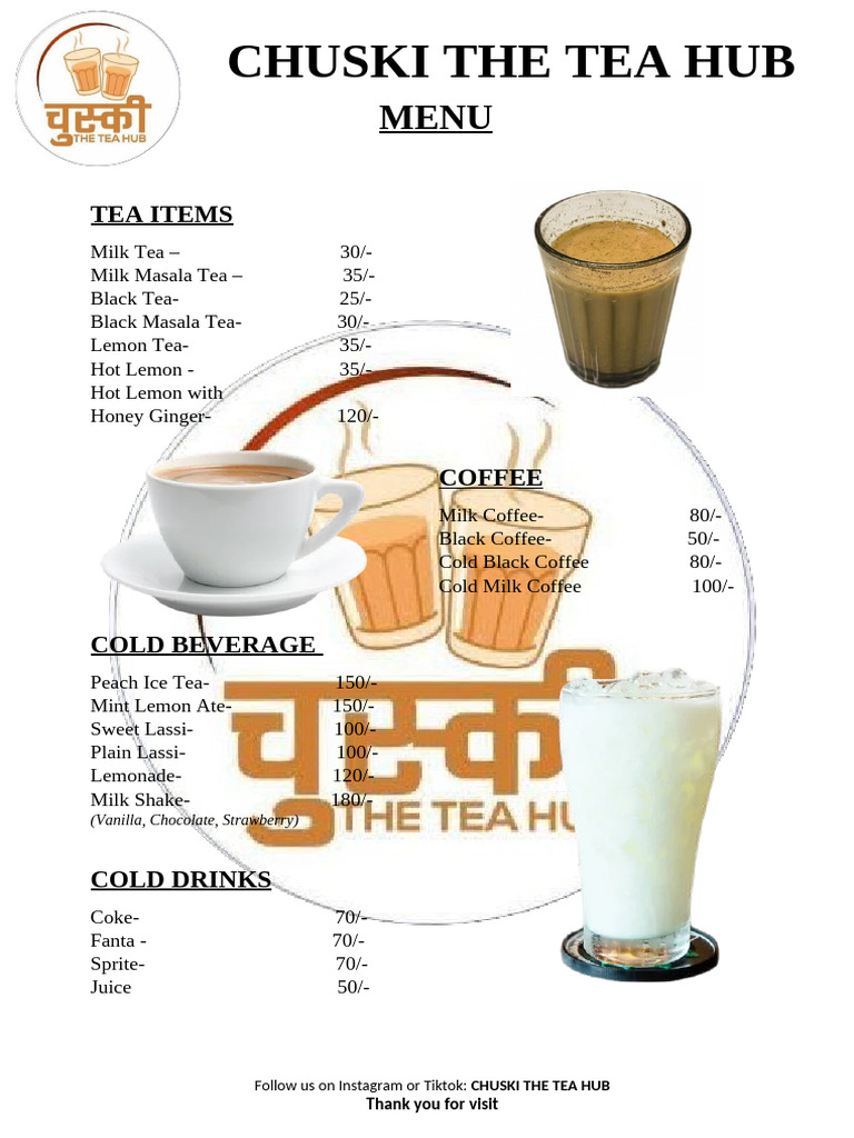 Chuski The Tea Hub New Menu Updated | PDF | Tea | Drink
