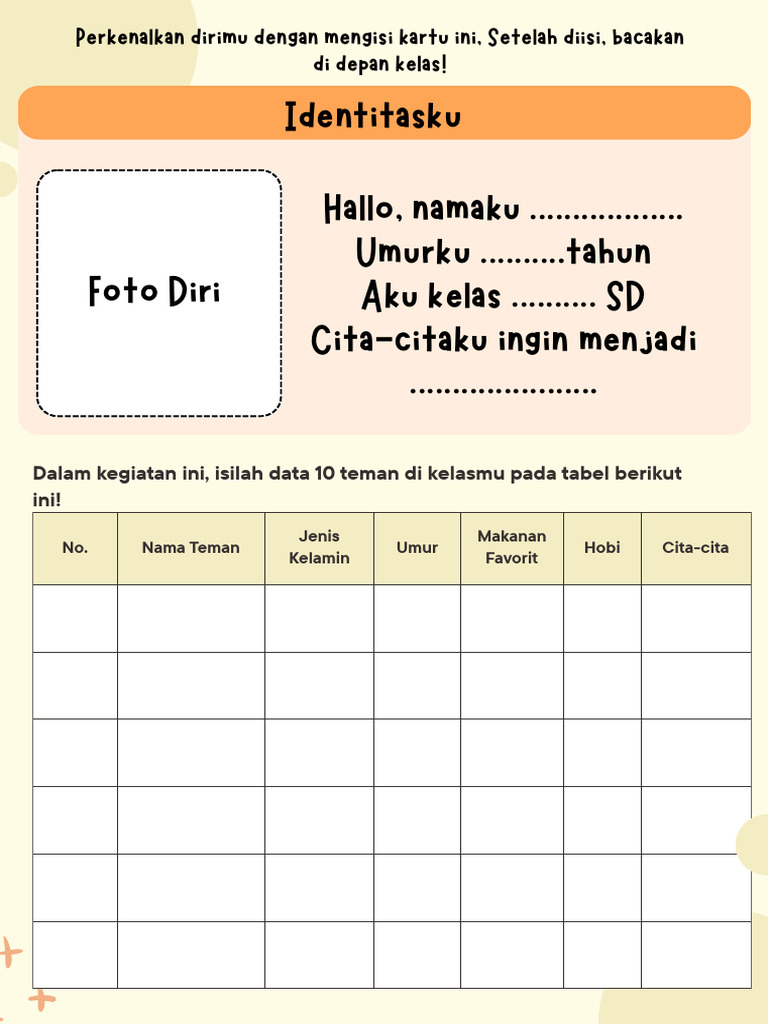 Lembar Kerja Kenalan Dengan Teman Baru Ilustrasi Kuning Dan Putih | PDF