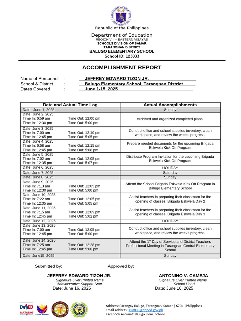 COS Accomplishment Report June 2025 | PDF