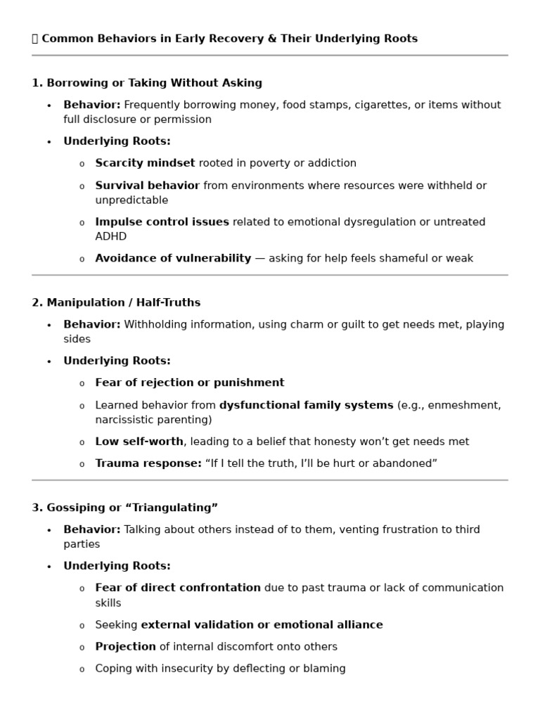 Early Recovery: Common Behaviors Explained | PDF | Psychological Trauma ...