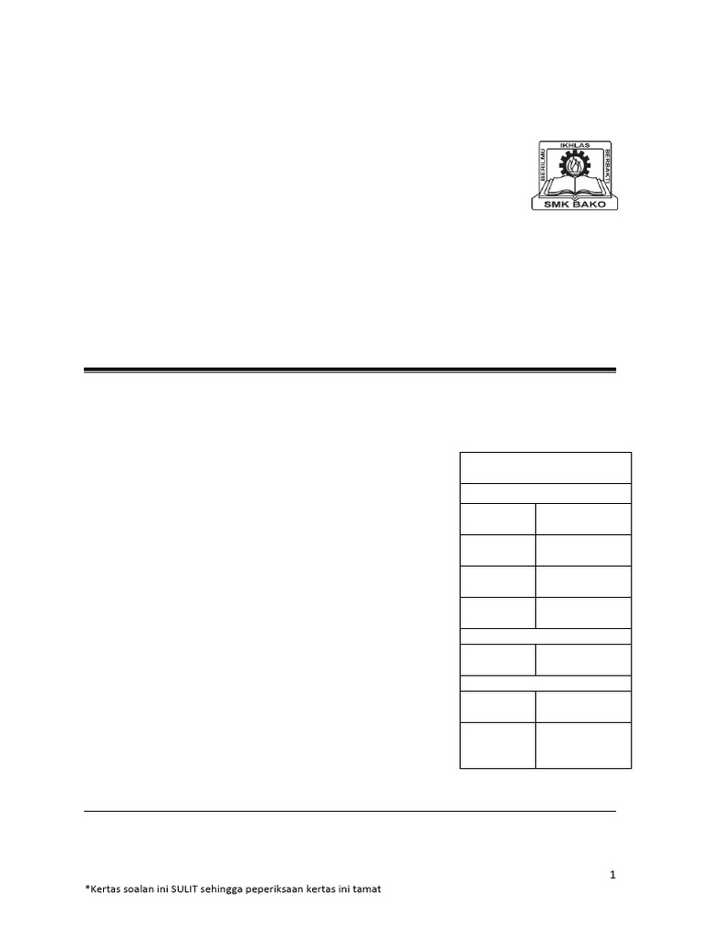 SMK BAKO SOALAN UJIAN PERCUBAAN SEM 2 2025 | PDF