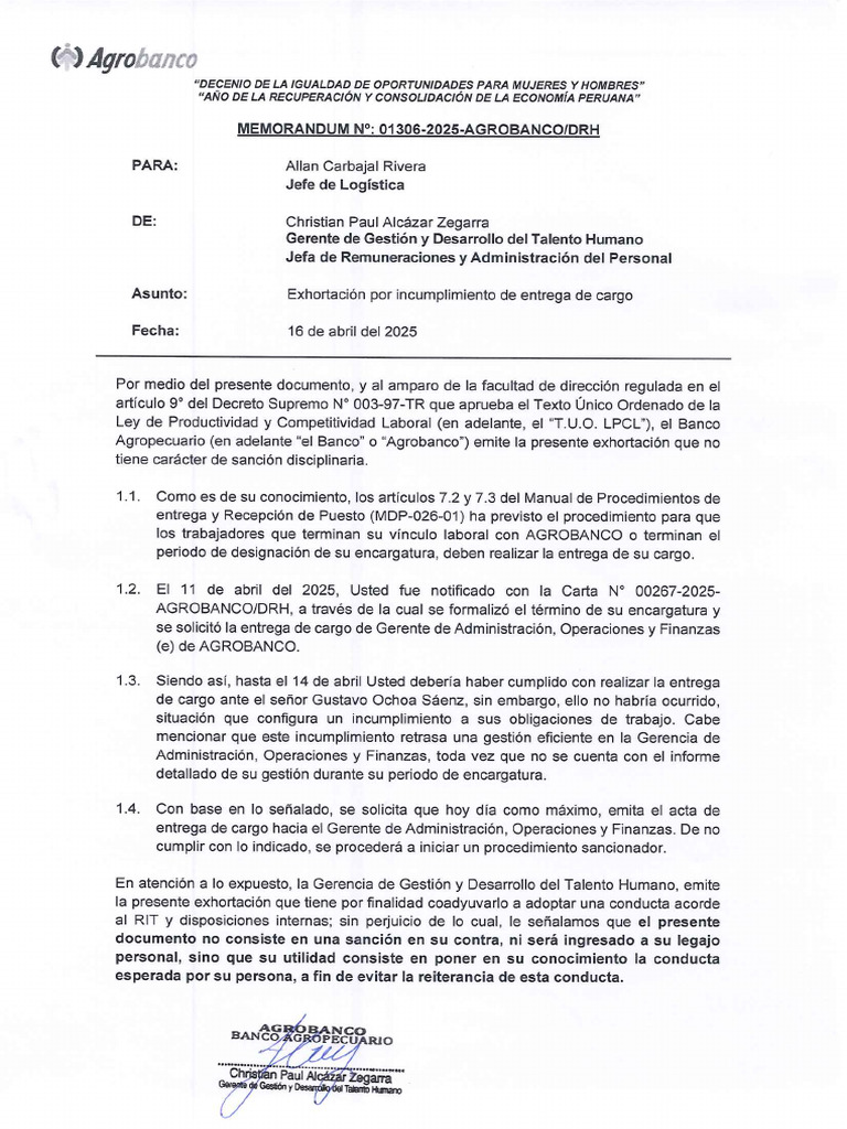 Memorándum de Exhortación - ACR | PDF