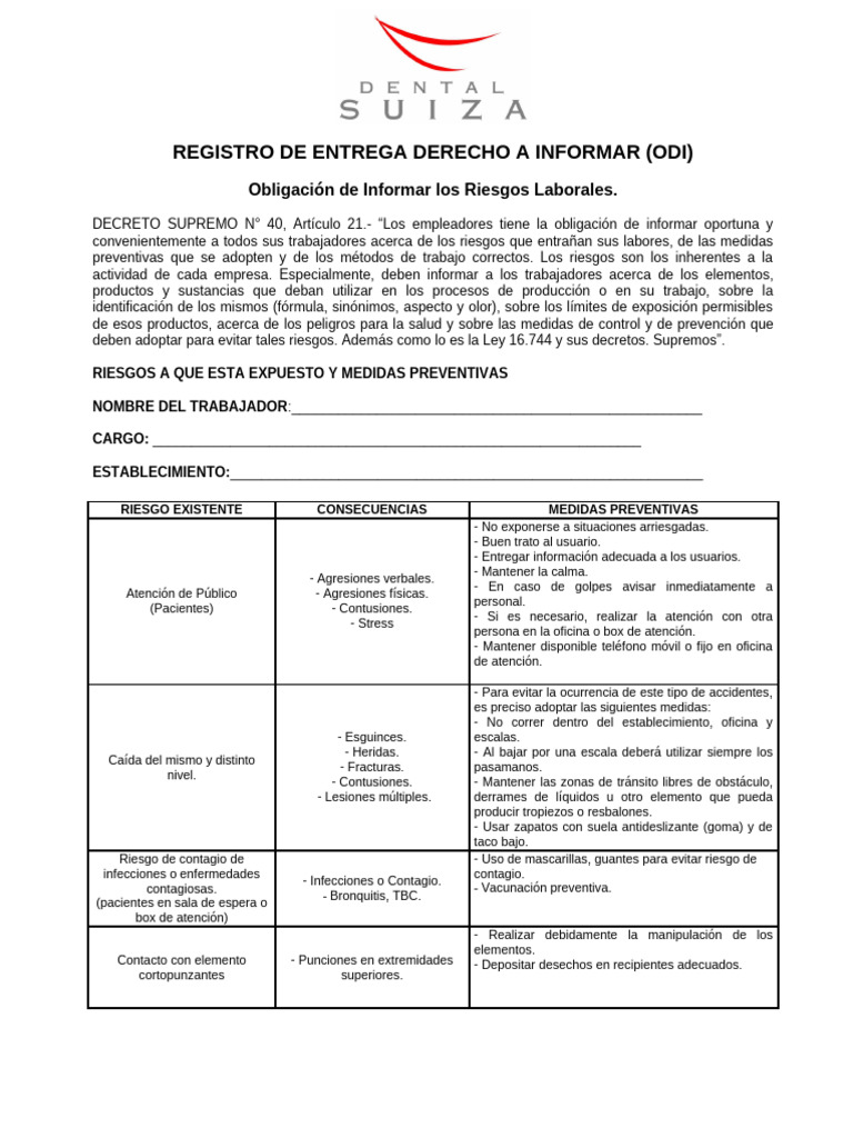 REGISTRO DE ENTREGA DERECHO A INFORMAR DENTISTAS | PDF | Infección ...