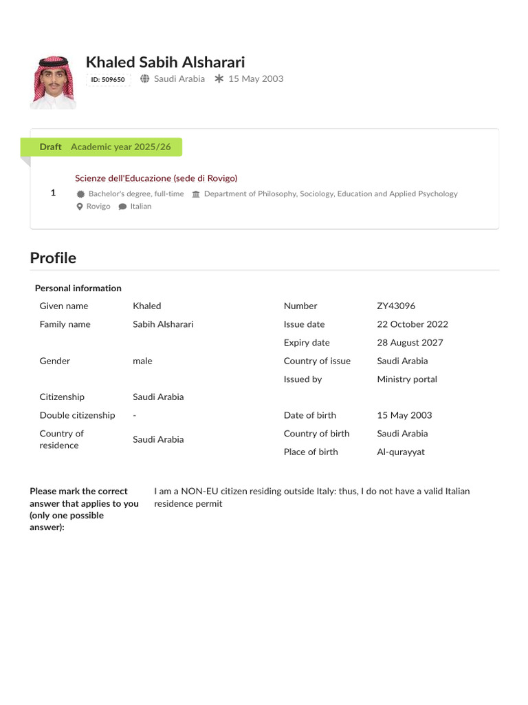 Academic Year 2025 26 Khaled Sabih Alsharari | PDF | Academic Degree | Educational Stages