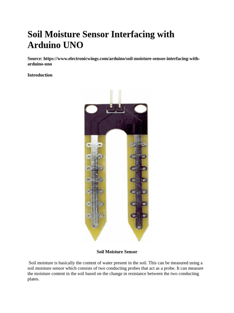 Soil Moisture Sensor Interfacing With Arduino UNO | PDF