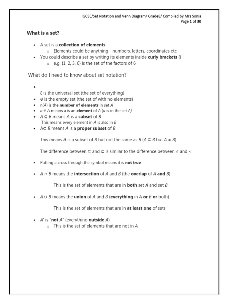 Set Notation and Venn Diagrams Guide | PDF | Subset | Notation