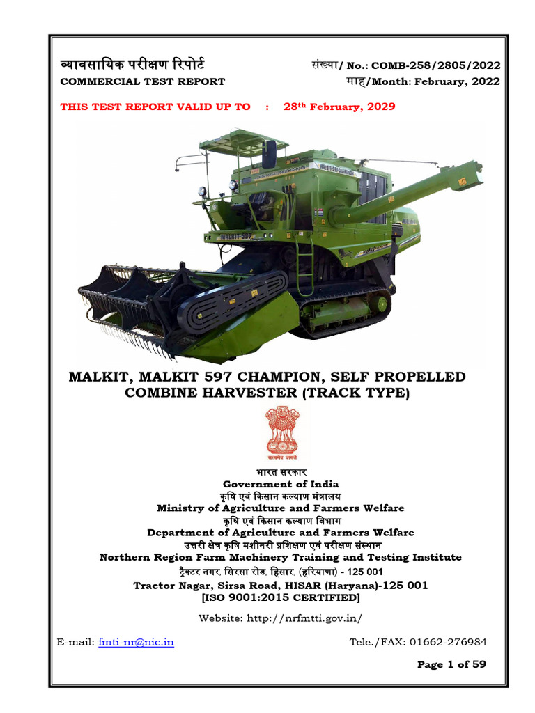 Malkit 597 Champion Harvester Report | PDF | Diesel Engine | Turbocharger
