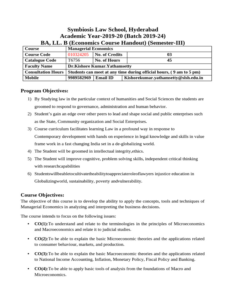 Managerial Economics Course Overview | PDF | Economics | Macroeconomics