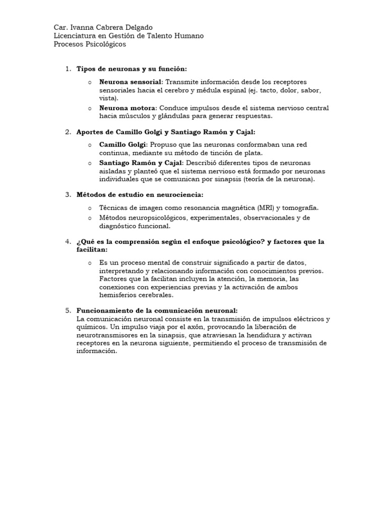 Car. Ivanna Cabrera Delgado - Procesos Psicológicos - Taller 1 | PDF