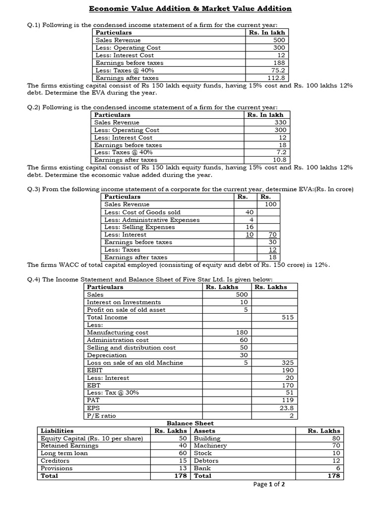 Calculate Economic Value Added (EVA) | PDF | Equity (Finance) | Cost Of ...