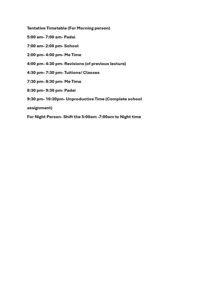 Reference Time Table | PDF