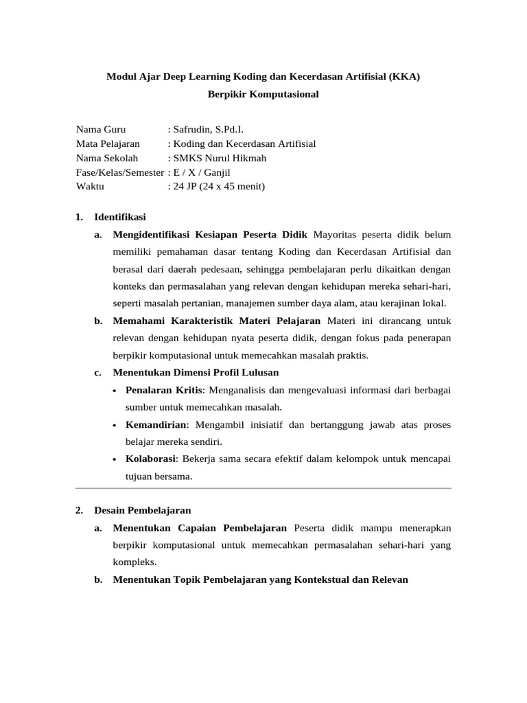 Modul Ajar Deep Learning BK Koding Dan Kecerdasan Artifisial | PDF