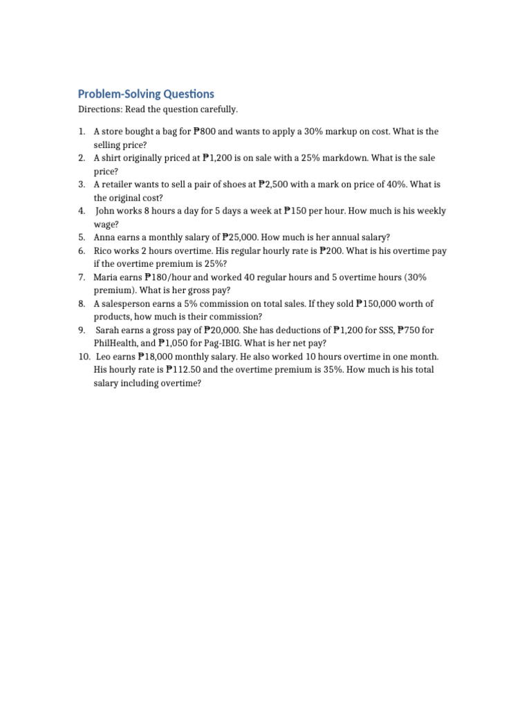 Problem Solving Questions | PDF