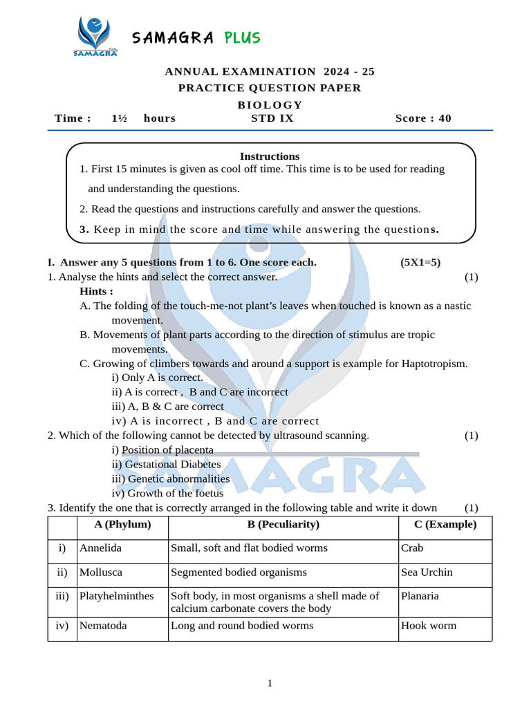 Samagra Plus Biology Practice Paper 2024 | PDF | Fetus | Pregnancy