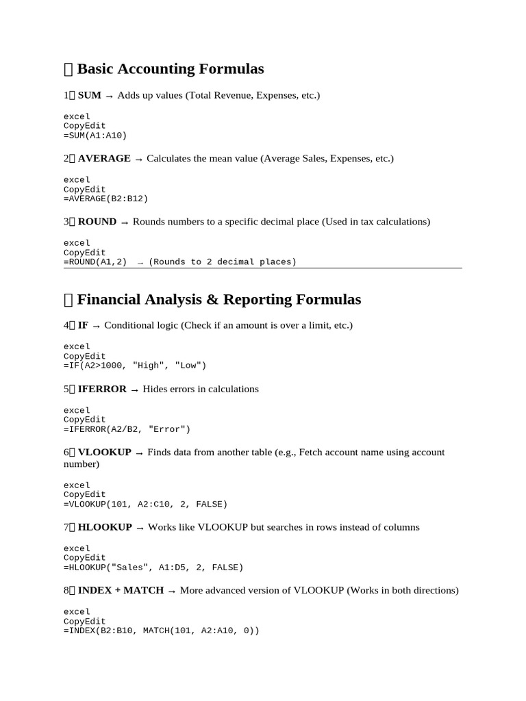 ? Basic Accounting Formulas For Excel | PDF | Letter Case | Computing
