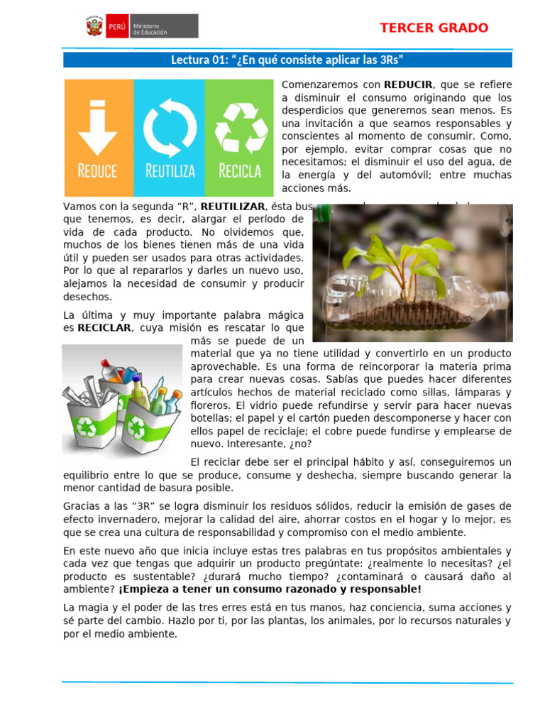 1 - Lectura - 3°grado Las R | PDF | Residuos | Reciclaje