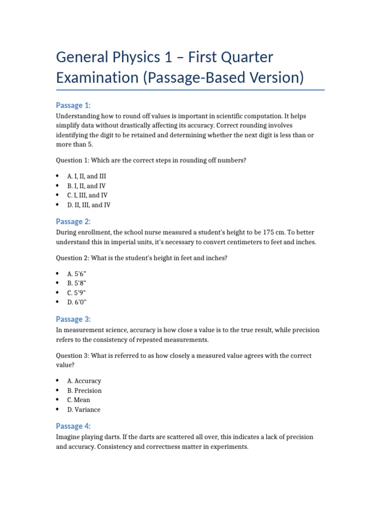 General Physics 1 Exam: Measurement Concepts | PDF