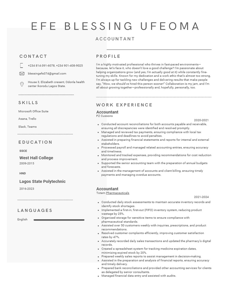 Minimalist White and Grey Professional Resume | PDF | Inventory ...