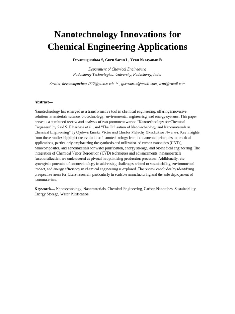 Nanotechnology in Chemical Engineering 1 | PDF