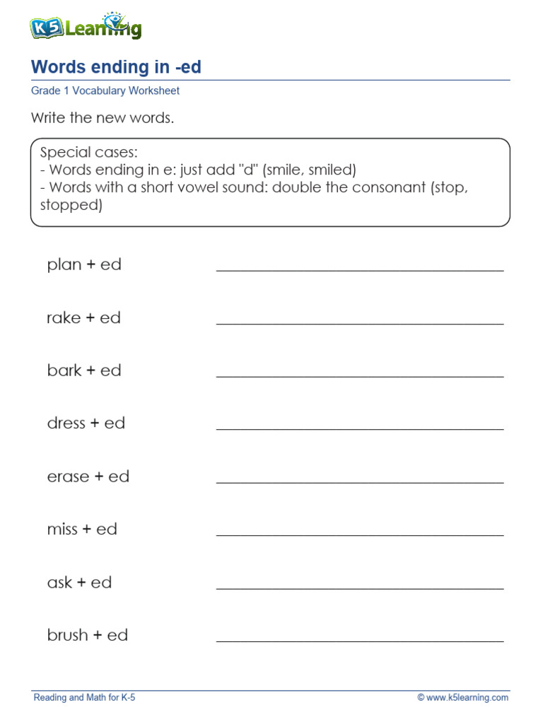 Grade 1 -ed Words Worksheet | PDF