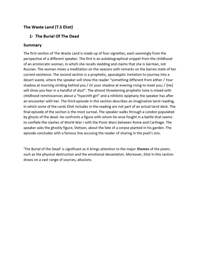 Summary of "The Burial of the Dead" | PDF