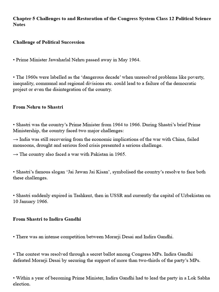 Challenges and Restoration of Congress | PDF | Indian National Congress ...