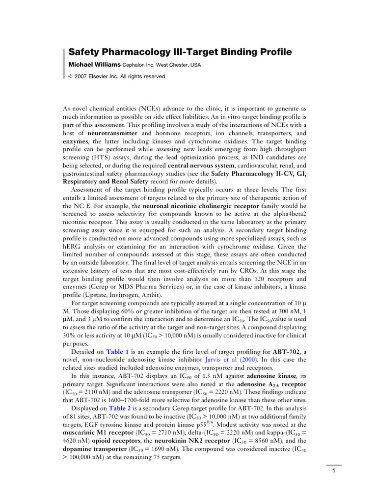 Target Binding in Safety Pharmacology | PDF | Ic50 | Pharmacology