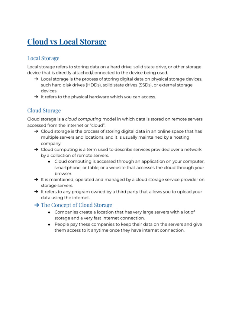 Cloud vs Local Storage Explained | PDF | Computer Data Storage | Cloud ...